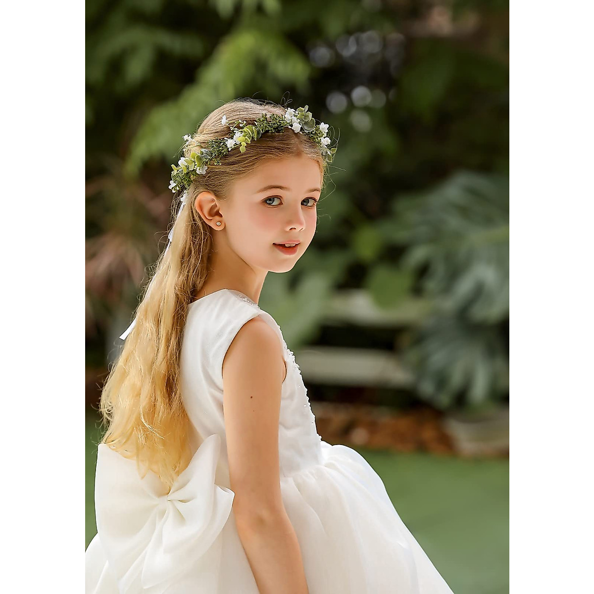 DreamLily White Baby‘s Breath Flower Crown Eucalyptus Crown Bride Bridesmaid Headpiece Boho Hair Wreath DFS18 (eucalyptus white)