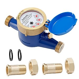 Solimeta Water Meter, Cold Water Meter for Garden and Home, 3/4"NPT Couplings, Measuring in Cubic Meter
