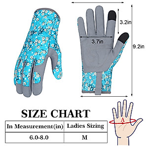 MERTURN Leather Gardening Gloves for Women Unique Floral Print Garden Gloves Touch Screen Design Yard Working Gloves Thorn Proof Gardening Gloves Weeding Tools Garden Gift for Gardener