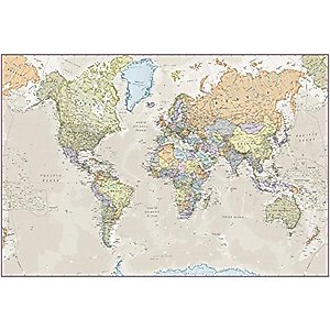 Maps International - Giant World Map Mural - Mega-Map Of The World Wallpaper - 91 x 62 - Classic colours