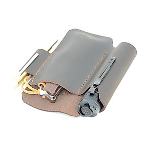 YIYUS Genuine Leather Multitool Belt Sheath Organizer, Leather EDC Belt Pouch for Men, Belt Holder Mini Leather Pocket, Flashlight Holder, Pen Holder, Sheath Holster Darkbrown