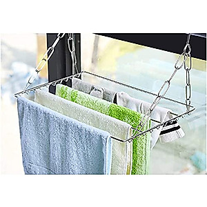 ZyHMW Clothes Airer 100 Clips Large Balcony Folding Shoe Drying Rack Stainless Steel Laundry Towel Storage Capacity Convenient Clothes Airer Racks, Clothes Airer (Color (Color