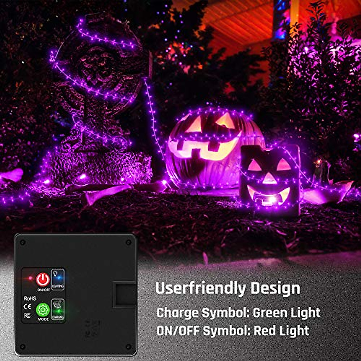 Solar String Lights Outdoor Waterproof 8 Modes 200 LED 72ft Solar Fairy Lights Outdoor for Patio Garden Fence Path Holiday Party Halloween St. Patrick's Day Christmas Decorations (Purple-2 Pack)