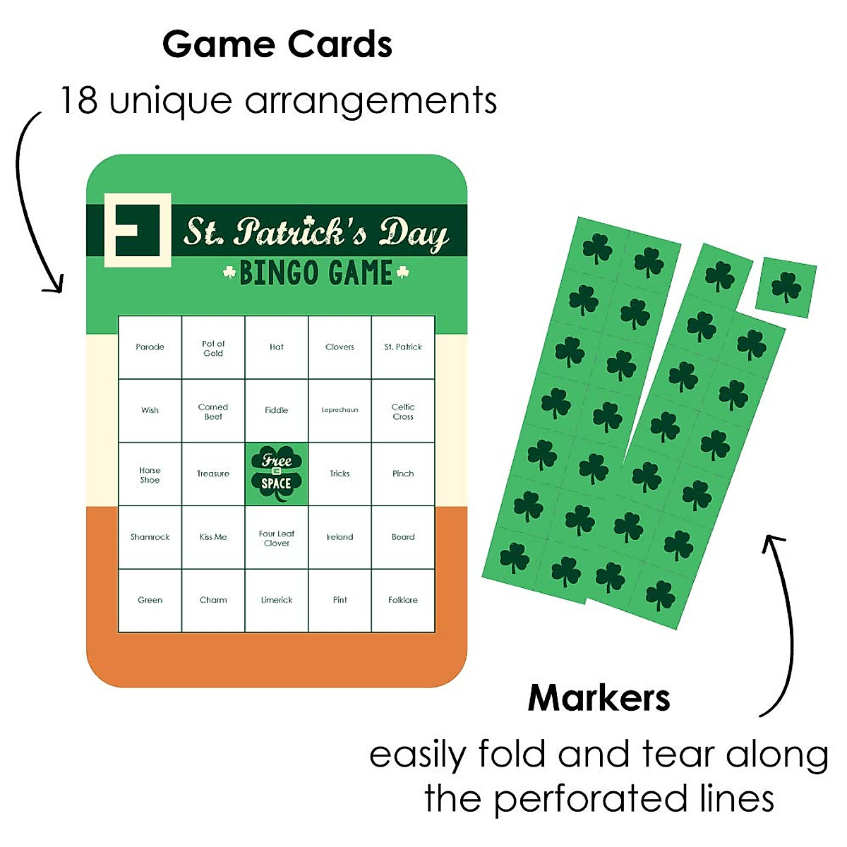 Big Dot of Happiness St. Patrick’s Day - Bar Bingo Cards and Markers - Saint Paddy’s Day Party Bingo Game - Set of 18