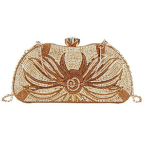 Felice Ann Mini Flower Rhinestone Studded Metal Top-Handle Bag Evening Clutch Chain Strap Cross Body Shoulder Bag