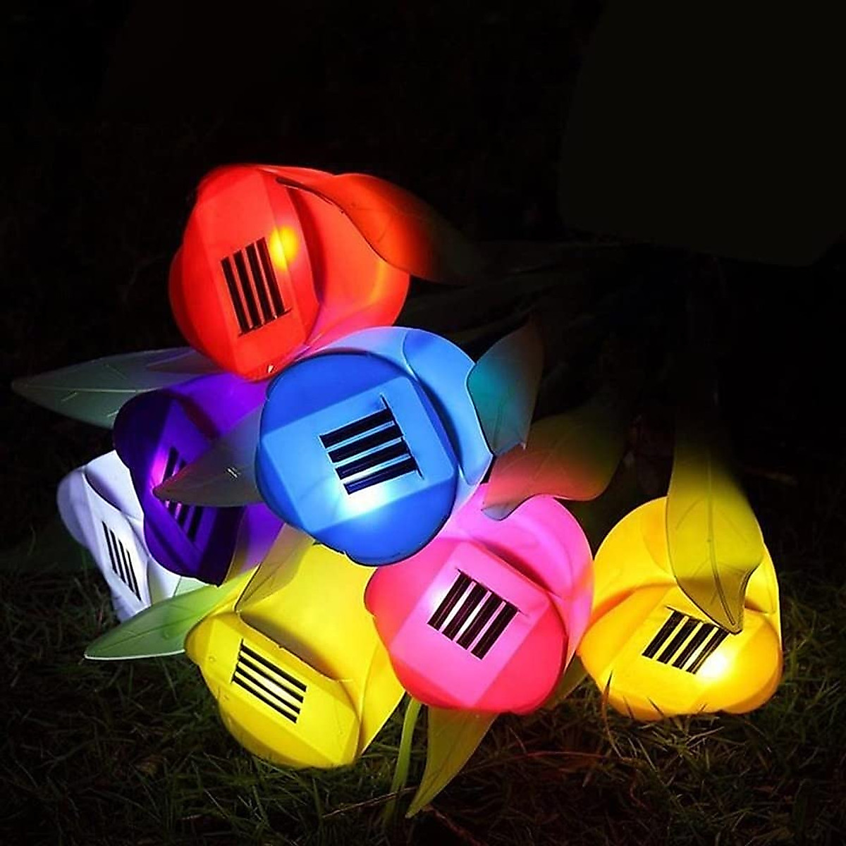 UWEL 6 Pcs Solar LED Light Outdoor Waterproof Multicolor Solar Flower Tulip Light Bulb for Home Garden Yard Lawn Landscape Night Lamp