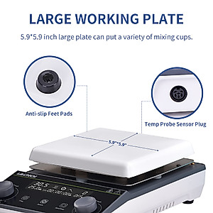 LACHOI Magnetic Stirrer 5.9 inch Digital Hot Plate Magnetic Stir Plate LCD Max 5L Max Temp.300℃ 100-1600RPM Ceramic Coated Magnetic Mixer with Stir Bar&Temp Probe Sensor,Support Stand Included