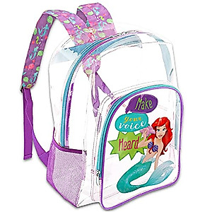 Ariel Backpack for Girls 8-12 - Bundle with 16” Transparent Backpack for Girls, Disney Princess Stickers, More | Little Mermaid School Backpack Kids