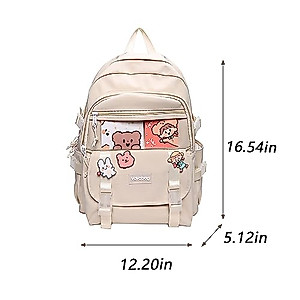 Aiyify Cute Backpack Kawaii Backpack for School Aesthetic Backpack Kawaii School Supplies Cute Backpacks with Accessories (Beige)…