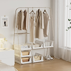 Proarea 4 Pack Stackable Plastic Storage Basket Closet Organizer Bin Foldable Clothes Organizer Storage Drawer Shelf Container for Living Room Bathroom Kitchen Office (4L)