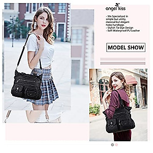 Angelkiss Purses Handbags for Women PU Tote Satchel Bags for Women Pockets Shoulder Bags XS160500 (black)