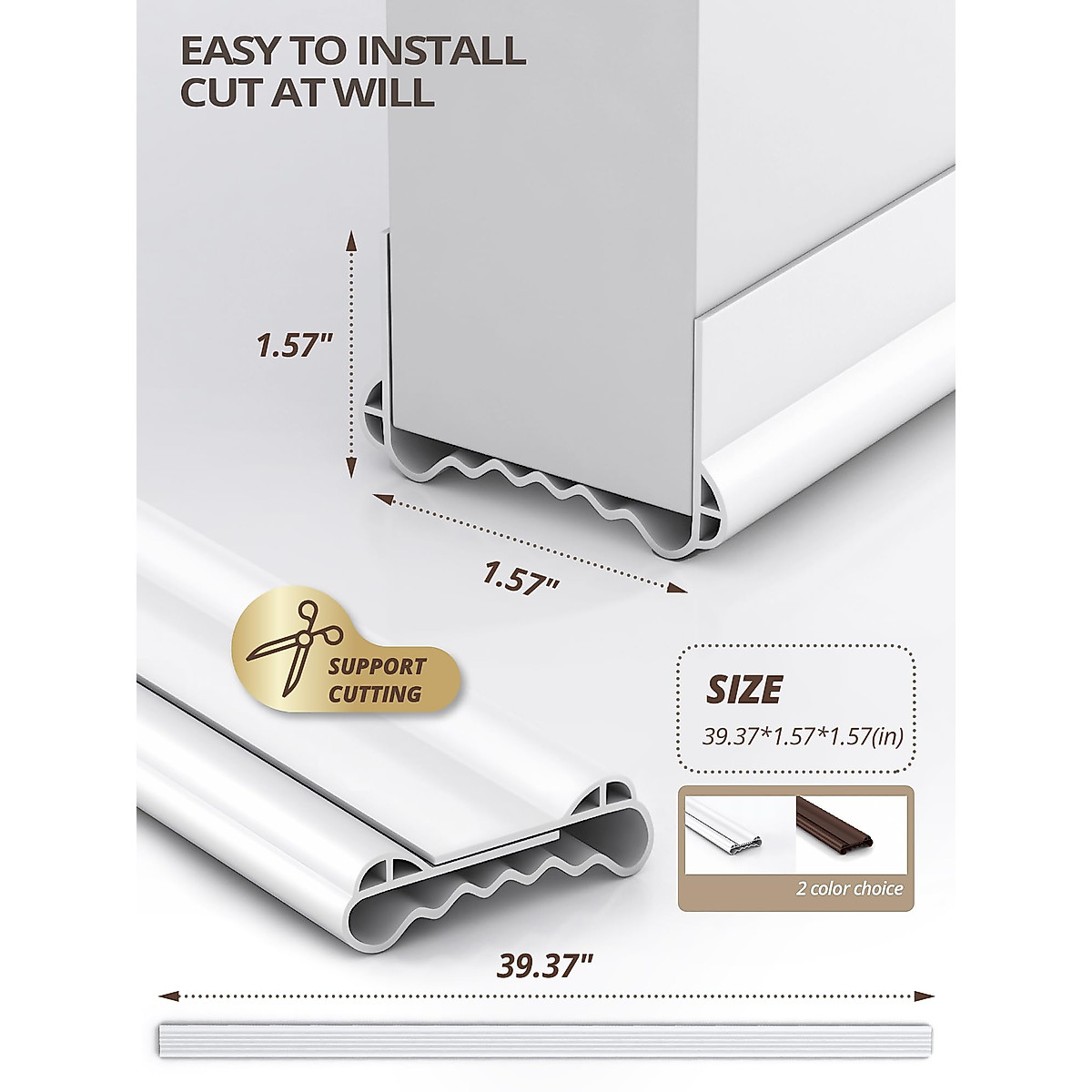 Vastaia 39" Length Door Draft Stopper Under Door Draft Blocker Insulator Door Sweep Weather Stripping Noise Stopper Strong Adhesive (White)