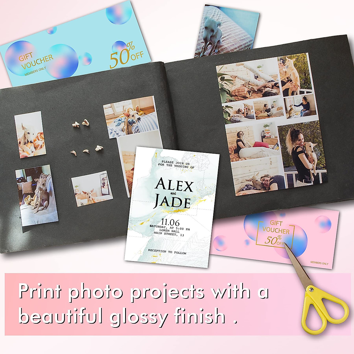 Koala Inkjet Glossy Photo Paper 50 Sheets 10X15cm 48LB Compatible with HP Envy Officejet Pro Photosmart Printers