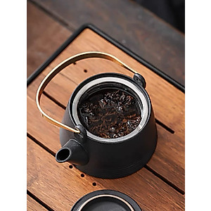 TRENDVEI Japanese Coarse Pottery Tea Set, Chinese Kungfu Loop-Handled Teapot with Infuser, 4 Cups and 1 Tea Tray