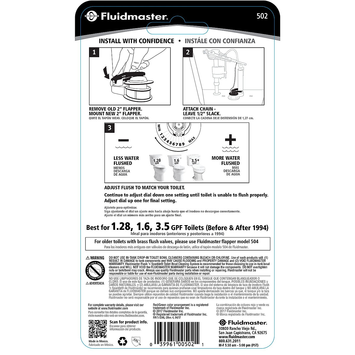 Fluidmaster 502P21 PerforMAX Universal Water-Saving Long Life Toilet Flapper for 2-Inch Flush Valves, Adjustable Solid Frame Design, Easy Install, Red, 1 pack