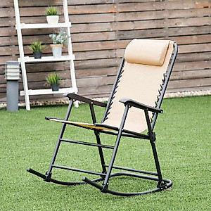 UYSB Folding Rocking Chair Rocker Outdoor Patio Headrest Beige Chair Rocking Chair Rocker Chair Rocker Camp Chair Rocker Recliner Rocking Camp Chair Rocking Chairs Outdoor Rocking Chair