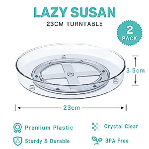 JelKen Lazy Susan Turntable Cupboard Organizer, 2 Pack Rotating Spice Racks for Kitchen, Cabinet, Pantry, Refrigerator (9"x1.38")
