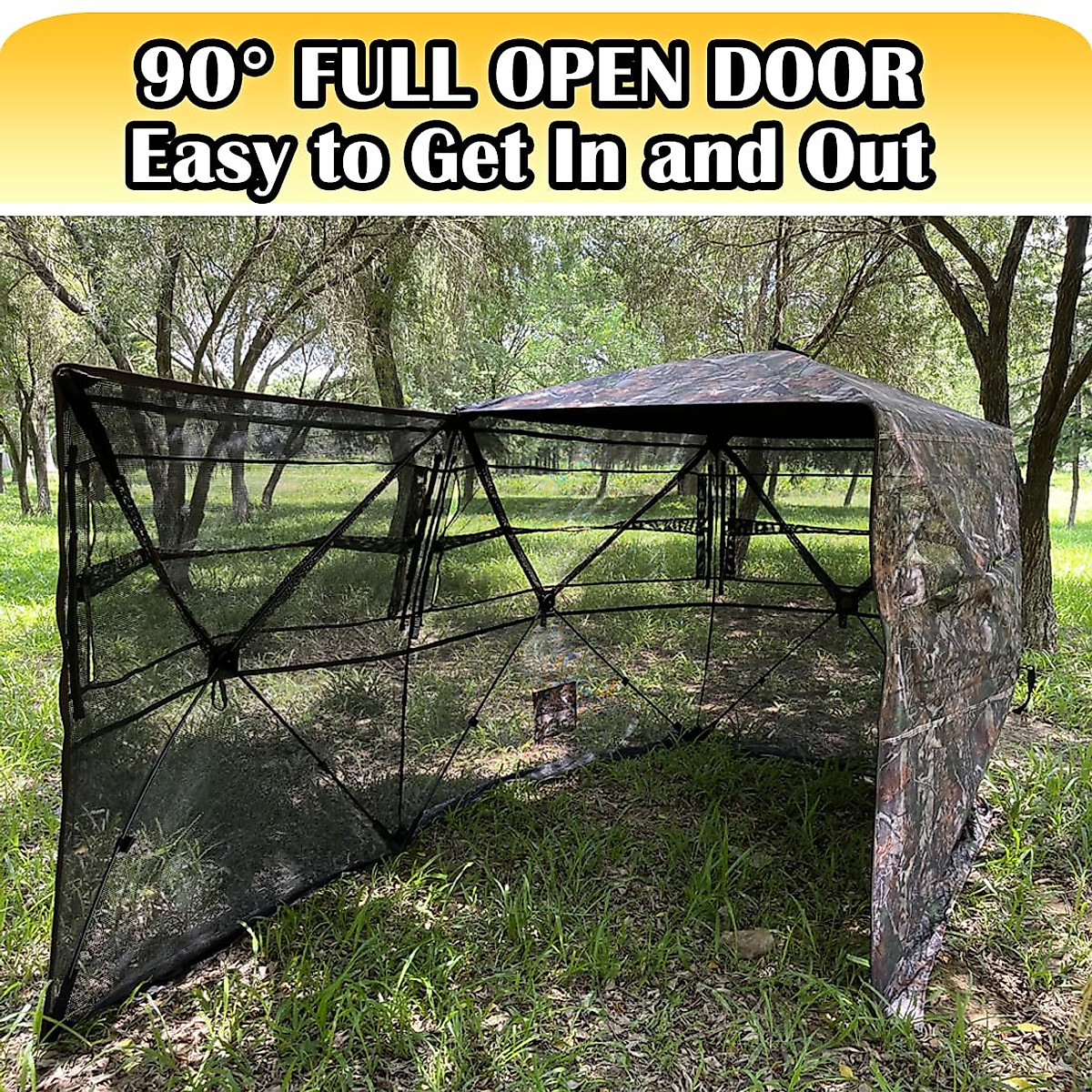CROSS MARS Full Open Door 2-3 Person 360 Degree See Through Ground Hunting Blind Camouflage Pop Up Duck Turkey Deer Hunting Blinds Tent