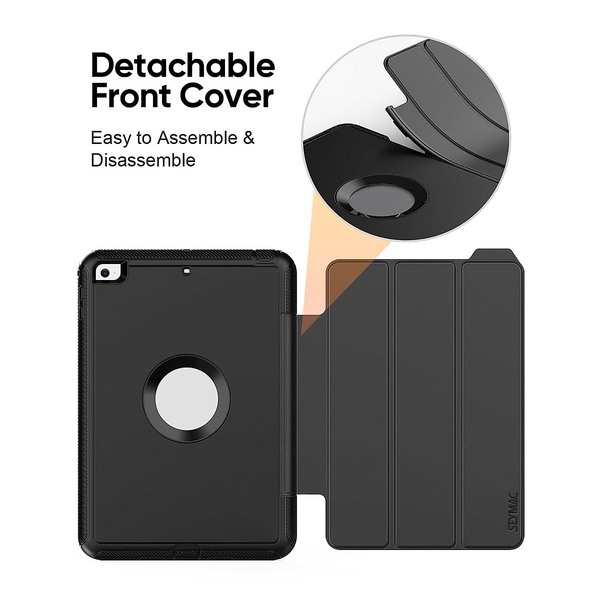 SEYMAC for iPad Mini 5 / Mini 4 Case 7.9", Sturdy Heavy Duty Shockproof Protection Folio Stand Case with Smart Cover Auto Sleep/Wake for iPad Mini 5th / 4th Generation, Black