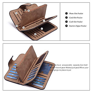 CLUCI Women Wallet Soft Leather Designer Trifold Multi Card Organizer Lady Clutch Women Backpack Purse Leather Fashion Travel Casual Detachable Shoulder Bag Oil Wax Brown