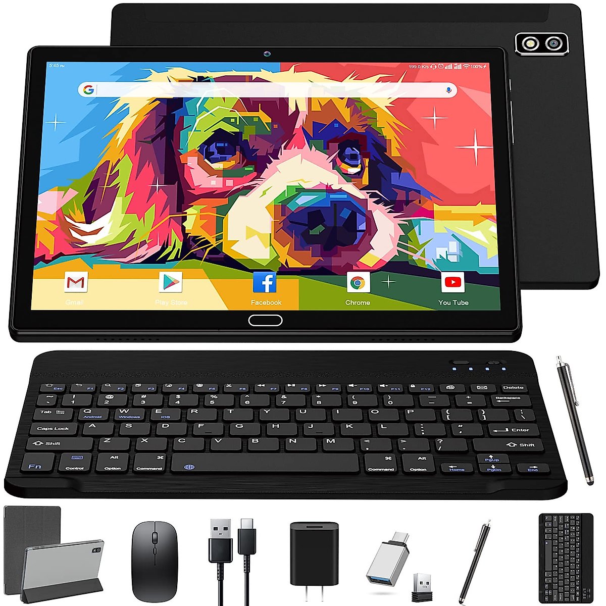 2024 Newest Tablet 10 Inch Android Tablets, 2 in 1 Tablet with 4+64/512GB Storage Octa-Core, Dual Sim Card Support 4G Cellular Tablet with Keyboard,13MP Camera, 6000mAh Battery, GPS, Bluetooth, WiFi