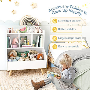Curipeer Kids Bookshelf and Toy Storage, 3-Tier Wooden Open Bookcase, Baby Book and Toy Storage Display Organizer with Spacious Top Shelf Children, Friends, Family, White