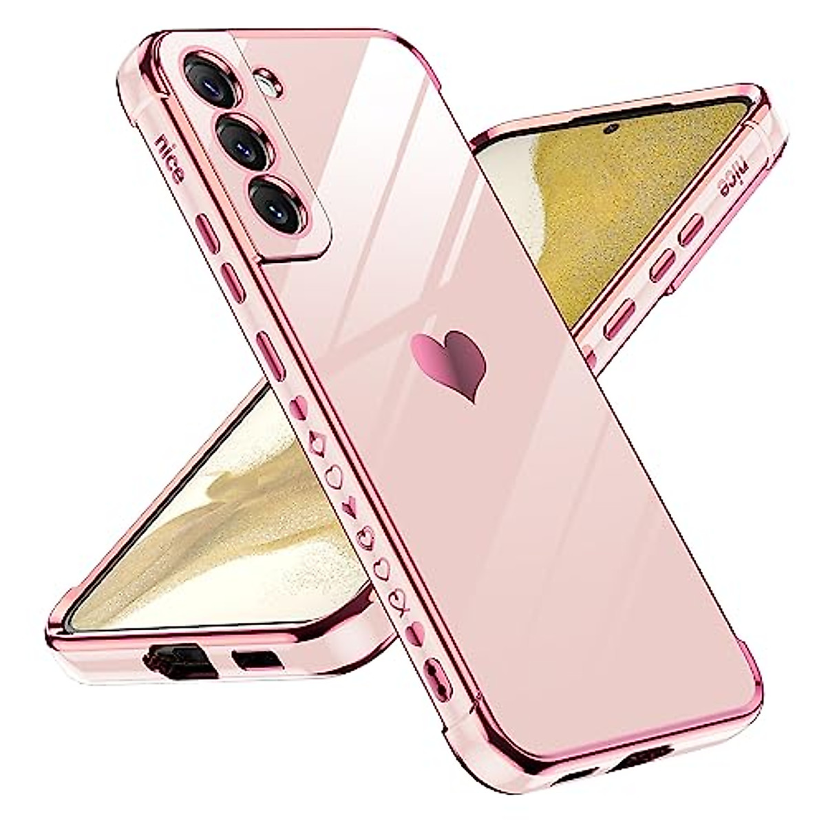 LeYi for Samsung Galaxy S22 Plus Case: Full Camera Lens Protection,Love Heart Plating Girly Women Cute Luxury Soft TPU Shockproof Case for Samsung S22 Plus,Pink