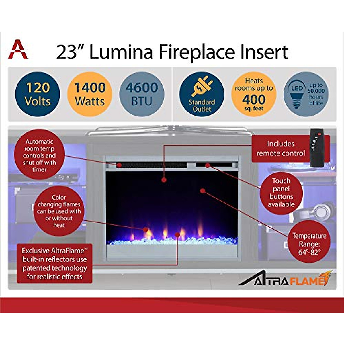 Ameriwood Home Lumina Fireplace Stand, TVs up to 70", Graphite Gray