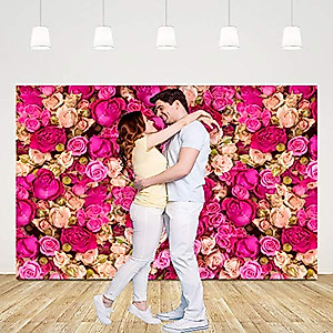 5x3ft Pink Red Rose Flowers Photography Backdrop Valentine's Day Photo Background Baby Shower Wedding Happy Birthday Decoration Mother's Day Backdrop Blossoms Roses Wall Art for Photo Booth Props