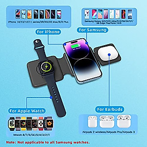 PEAPOLET Wireless Charger 3 in 1,Wireless Foldable Charging Station,Magnetic Fast Wireless Charging Pad Compatible with iPhone 15/14/13/12 Pro Max,Apple Watch,AirPods,Adapters not Included (Black)