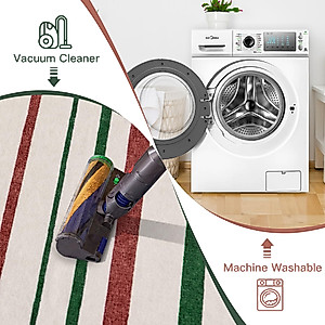 RYB HOME 2x3 Christmas Enterway Rug for Kitchen Bathroom, Small Washable Soft Area Rug for Hallway, None Slip Thin Door Mat with Rubber Backing for Font Door Foyer, 2x3 ft, Green & Red