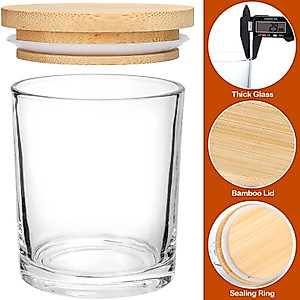 JuneHeart 15 Pack 6 OZ Candle Jars for Making Candles, Empty Glass Candle Jars with Bamboo Lids and 50 Candle Wicks Kit for Making Candles-Dishwasher Safe (Clear Jars, 15 Pack 8OZ)