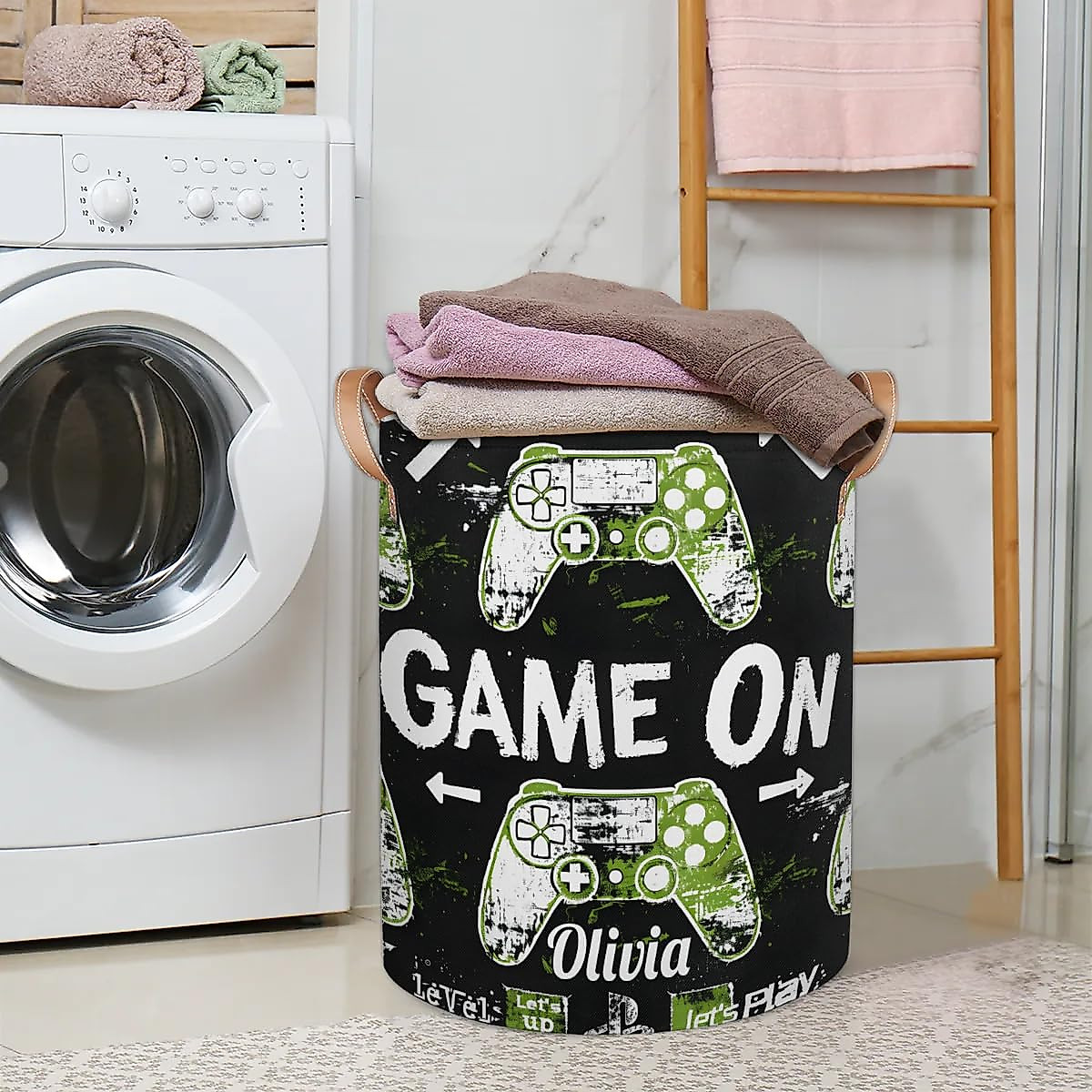 Personalized Laundry Hamper Collapsible Laundry Basket Storage Basket with Handles for Laundry, Bathroom College Dorm Game On