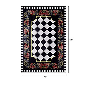 BESPOKY Noginsk Black Floral, Cotton Polyester Area Rug, Machine Washable Rug, Non Slip Rug, Living Room, Bedroom, Nursery, Hallway, Corridor, Rug, Indoor Outdoor Area Rug