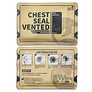 RHINO RESCUE Vent Chest Seal, Emergency Trauma Dressing, First Aid Kit Sterile, Wound Care IFAK Supplies, 2 Count
