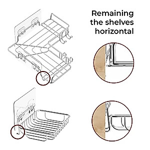 Vdomus Corner Shower Caddy Shelf, No Drilling Traceless Adhesive Rust Proof Stainless Steel Shampoo Holder with Soap Holder, Bathroom Organizer Wall Shelf Basket Rack with Hooks, 3 Pack
