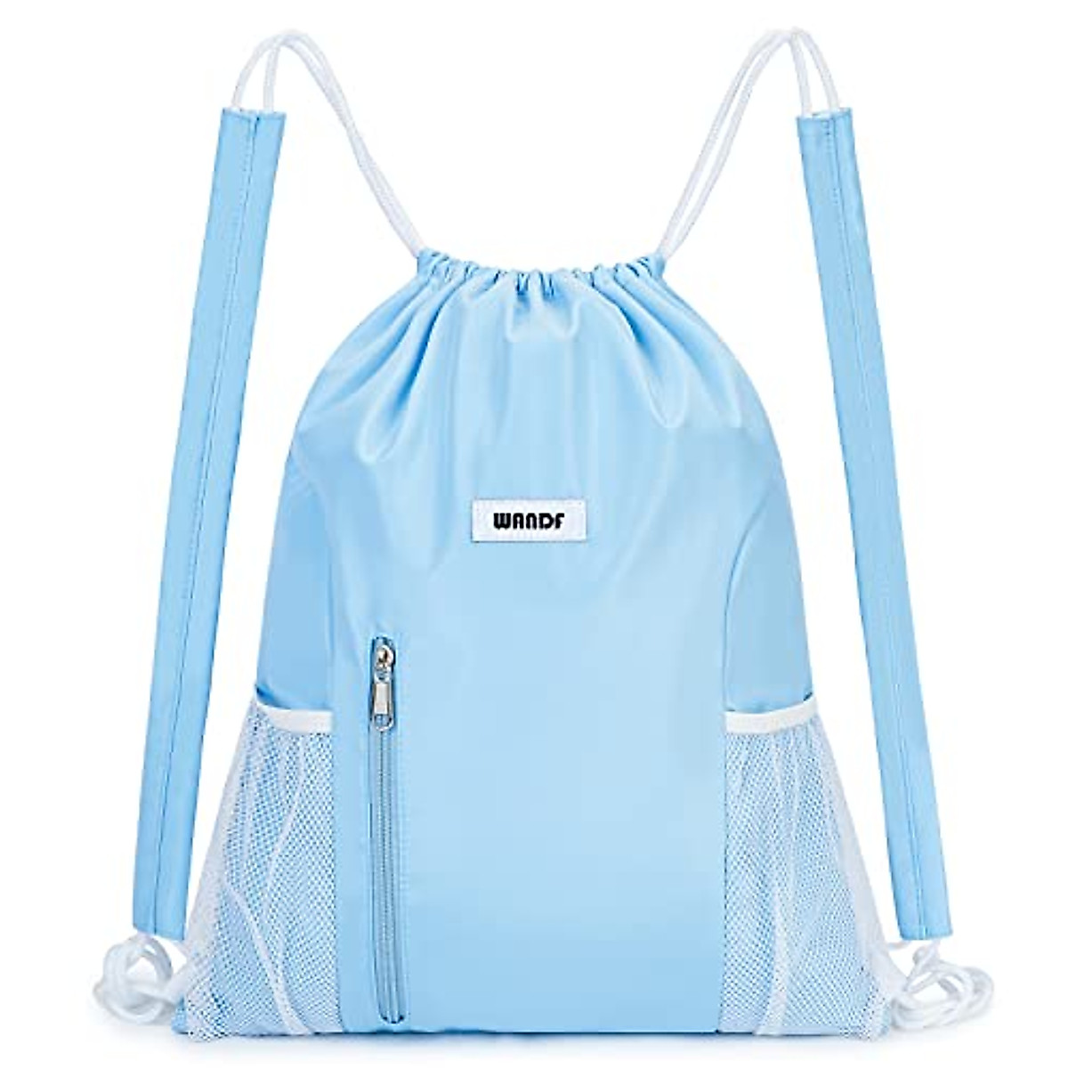 WANDF Drawstring Backpack with Shoulder Pad Sports Gym Backpack with Mesh Pocket String Bag for Women Men(Blue)