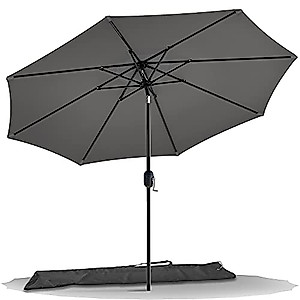VOUNOT 9 FT Patio Umbrella Outdoor Garden Parasol Table Tilting Patio Parasol Umbrella, with Crank Handle, Protective Cover, 8 Sturdy Ribs, Gray
