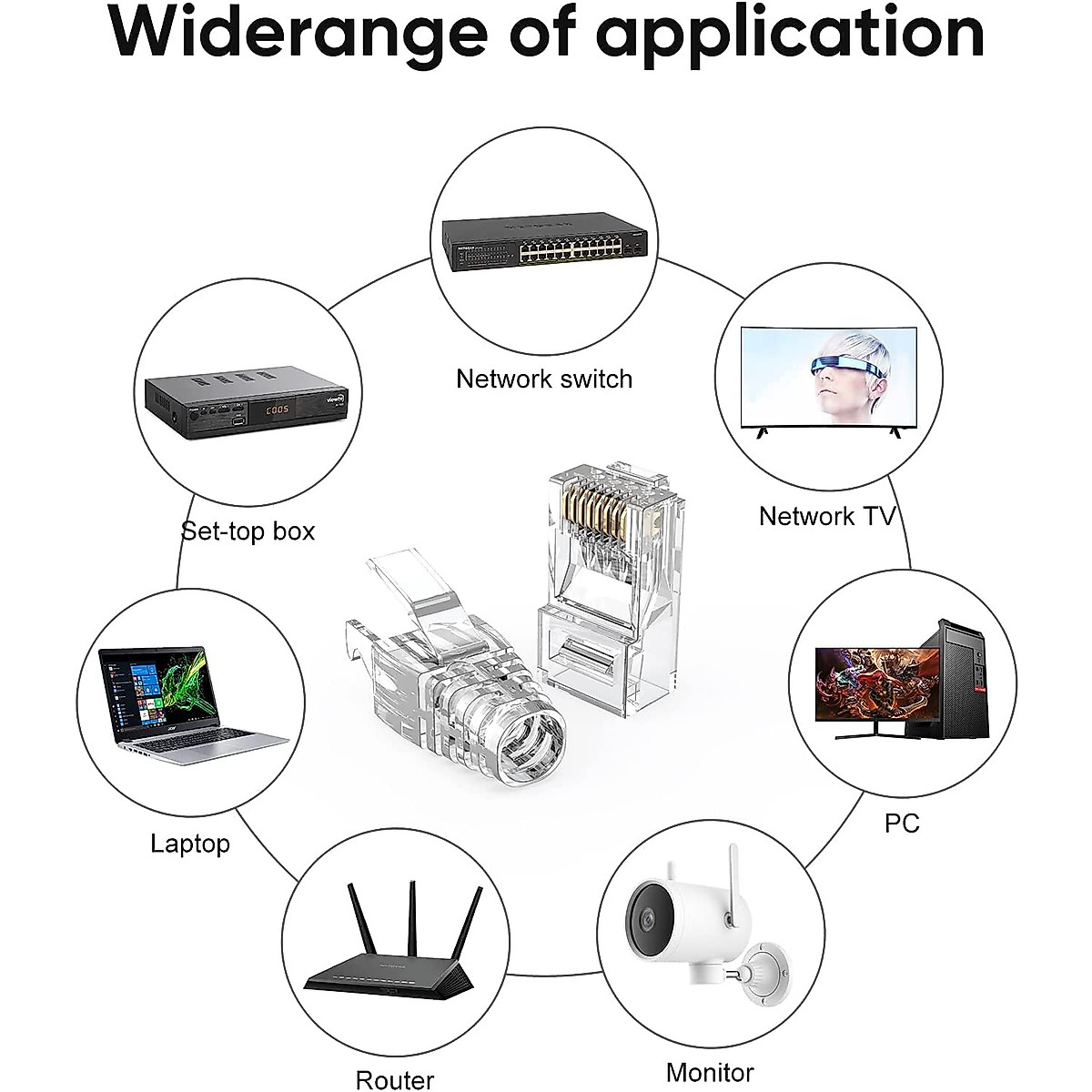 CableCreation RJ45 Connectors, 100-Pack Cat6 Connector, Cat6/Cat5 8P8C Modular Plug Ends with Relief Boots for Solid Wire and Standard Cable, Transparent