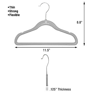 Closet Accessories Kids Velvet Hangers, Sturdy and Space Saving Hangers.Gray (Charcoal). 50 Pack