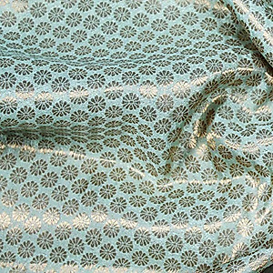 Mint Green Brocade Art Silk Fabric Wedding Lehenga Solid Pattern Fabric for Sewing Crafting Home Decor by The Yard