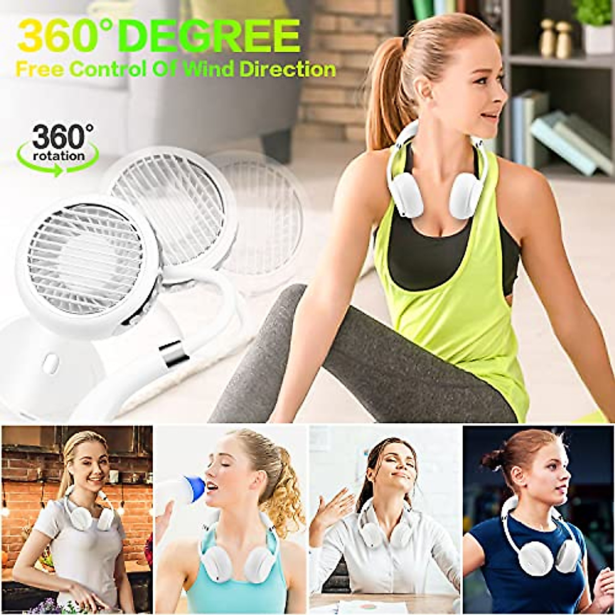 POOCCI Portable Neck Fan, Hands Free Bladeless Fan, USB Rechargeable Wearable Personal Fan, Headphone Design Neck Cooling Fan, USB Powered Neck Fan with 3 Speeds-White