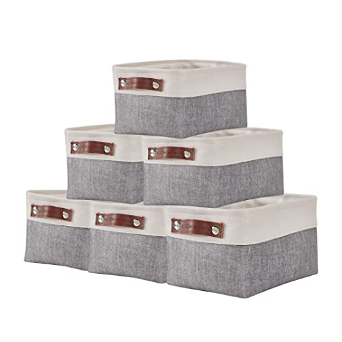 DECOMOMO Small Baskets | Storage Baskets for Organizing Shelves Linen Closet Bathroom Baby Cloth Nursery Fabric Bulk Decorative Empty Baskets for Gifts (Grey and White, Small - 6 Pack)