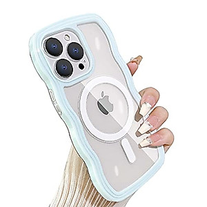 Yeddabox Compatible for iPhone 14 Pro Case with Magsafe, Wave Magnetic Phone Case Cute Water Ripple Candy Colors Frame Shockproof for iPhone 14 Pro Phone Case for Women 6.1 Inch - Light Blue