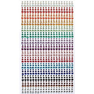 15 Colors 3 Sizes Rhinestone Stickers All in One Sheet 900 Pieces 3mm 4mm 5mm DIY Self Adhesive Colorful Gem Rhinestone Embellishment Stickers Sheet Fits for Crafts, Body, Nails, etc.