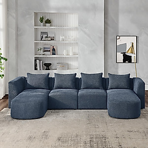 U-Shaped Stylish Comfy Sectional Sofa Couch with 2 Single Seats and Lounge Chaises, Oversized Modern DIY Combination Convertible Modular Sofa&Couch, Cloud Deep Seater Cozy Sofá for Living Room