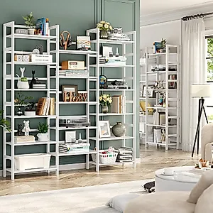 Homykic Bamboo Triple Wide Shallow Bookshelves and Bookcases, 6-Tier 6ft Tall Bookshelf with 17 Open Display Shelves, Super Large Freestanding Book Shelf for Home Office, Bedroom, Living Room, White