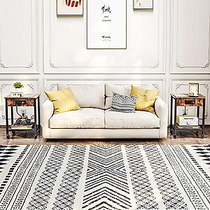 TC-HOMENY End Table Set of 2 with Charging Station & USB Ports, Side Table with Wheels & Storage Shelf Nightstand for Living Room Bedroom