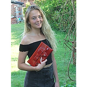 LONI Womens Cute Patent Faux Leather Clutch bag/Shoulder Bag in Orange