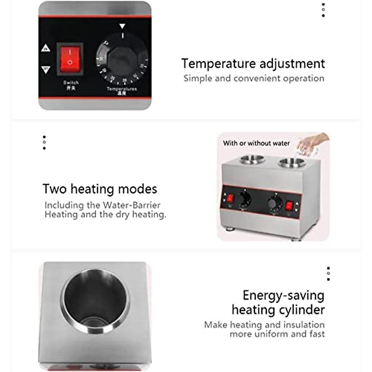 ANSNAL Commercial Electric Sauce Warmer 3 Pot, 480W Stainless Steel Countertop Sauce Dispenser, Adjustable Temperature from 30 to 85℃, Chili Hot Fudge Cheese Caramel Jam Sauce Warmer